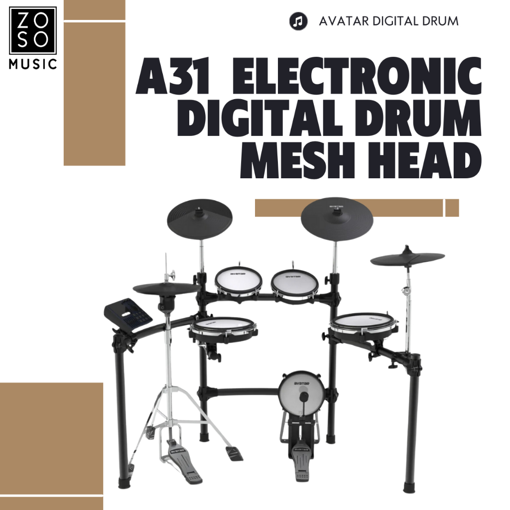 AVATAR A31 9PC ELECTRONIC DIGITAL DRUM MESH HEAD (DRUMS ONLY) | Shopee ...
