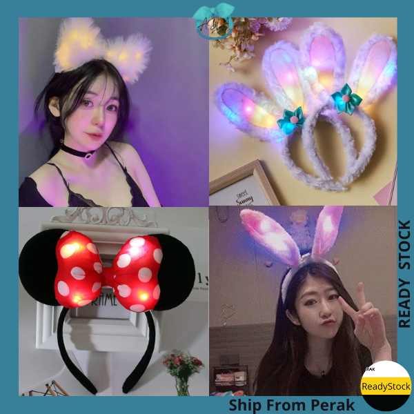 AIDA LED Headband Disney Cartoon Stella Rabbit Mickey Ribbon Korean ...