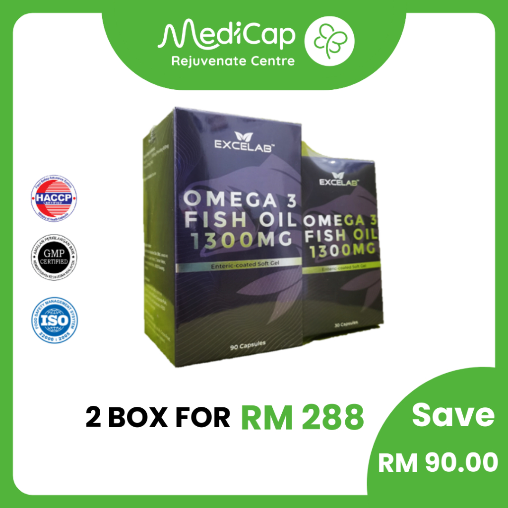 EXCELAB OMEGA 3 FISH OIL 1300MG (90's + 30's) [ EXP : 03/2025 ...