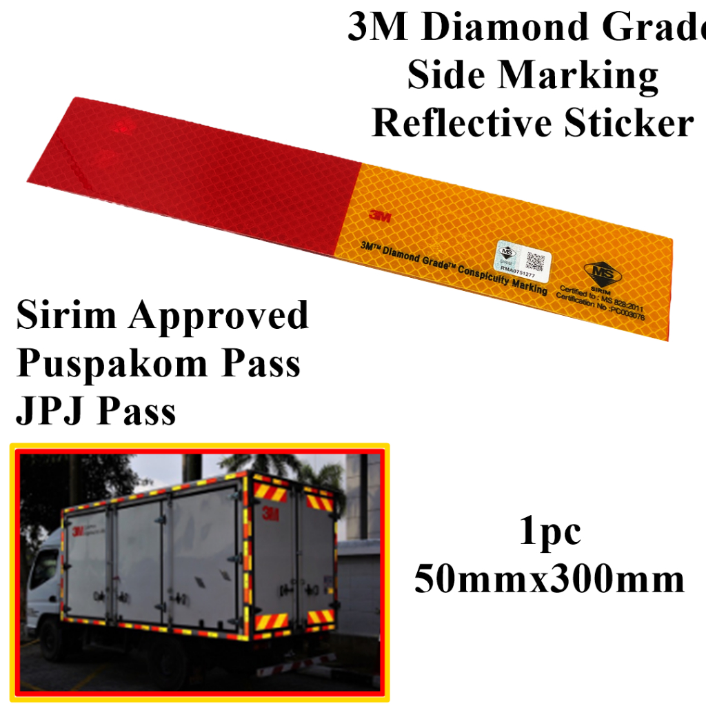 3M Diamond Grade Side Marking Lorry Reflective Sticker. Red & Yellow ...