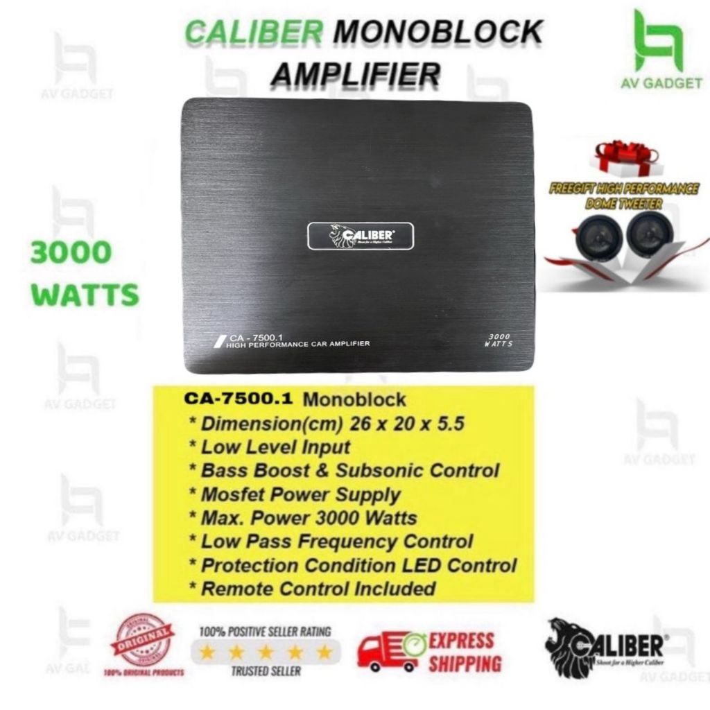 [Free Gift Tweeter] Caliber Mosfet Car Audio Amplifier (1 Channel) Monoblock Speaker Subwoofer ...