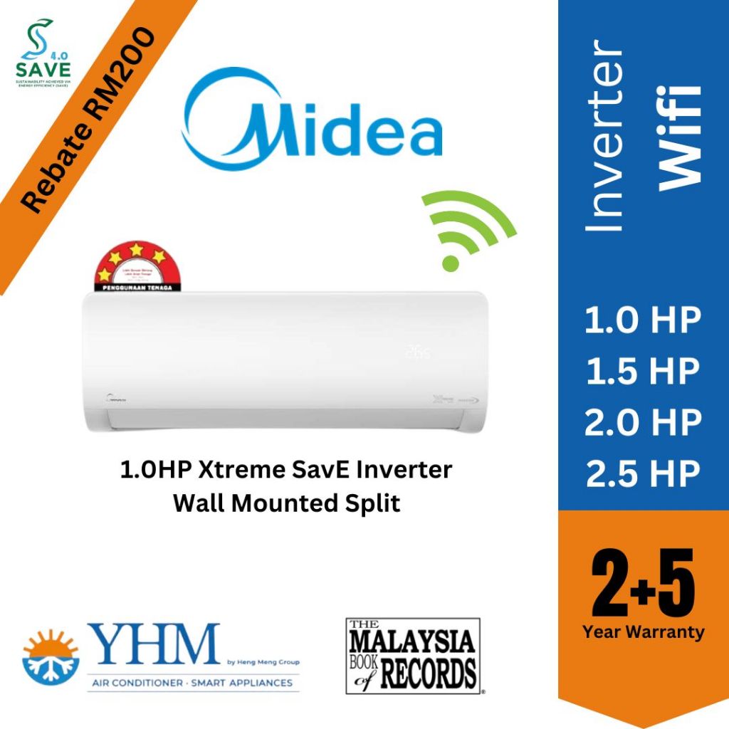 MIDEA wifi aircond inverter 1hp 1.5hp 2hp 2.5hp R32 gas air cond | Shopee Malaysia