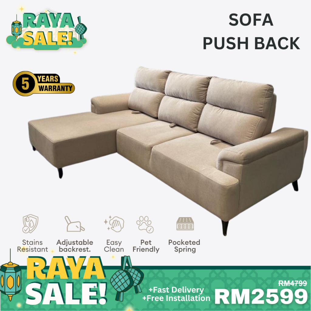 Kfurniture Lester 3,2 Seater L Shape Sofa Push Back / Fabric Velvet Sofa / Adjustable Backrest ...