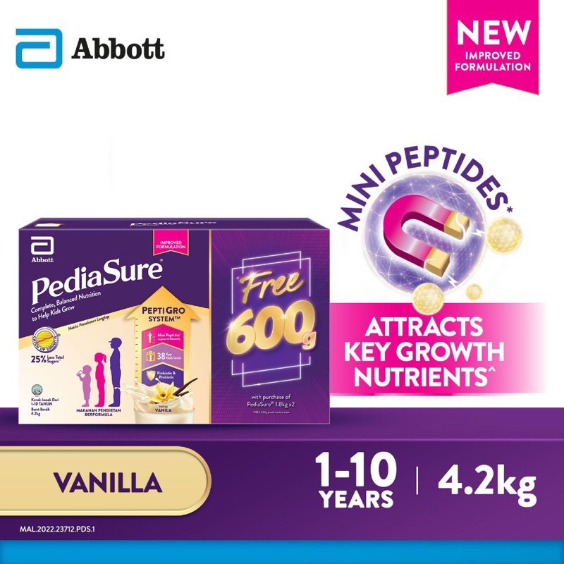 PEDIASURE Peptigro 1-10 Years Vanilla - 4.2kg (1.8KG x 2 Free 600G) | Shopee Malaysia