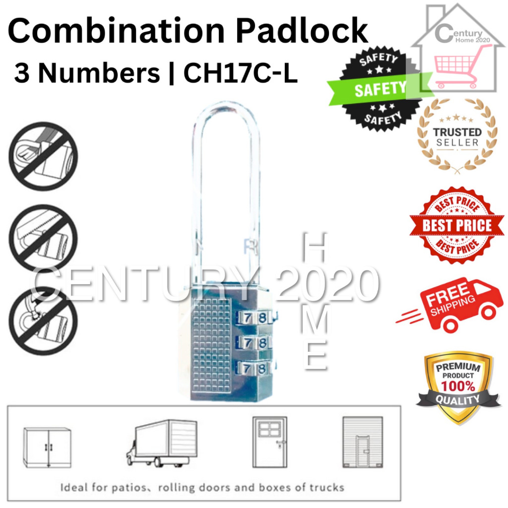 Push Button Padlock 3 Digit Button Combination Long Head Pad Lock CH17C ...
