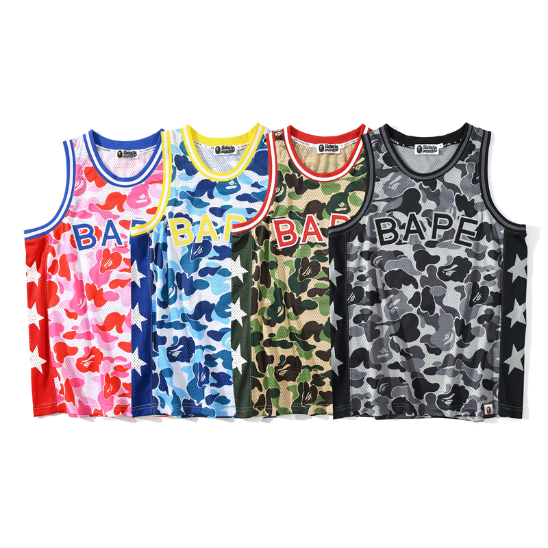 BAPE breathable sports camouflage star vest round neck men's and women ...