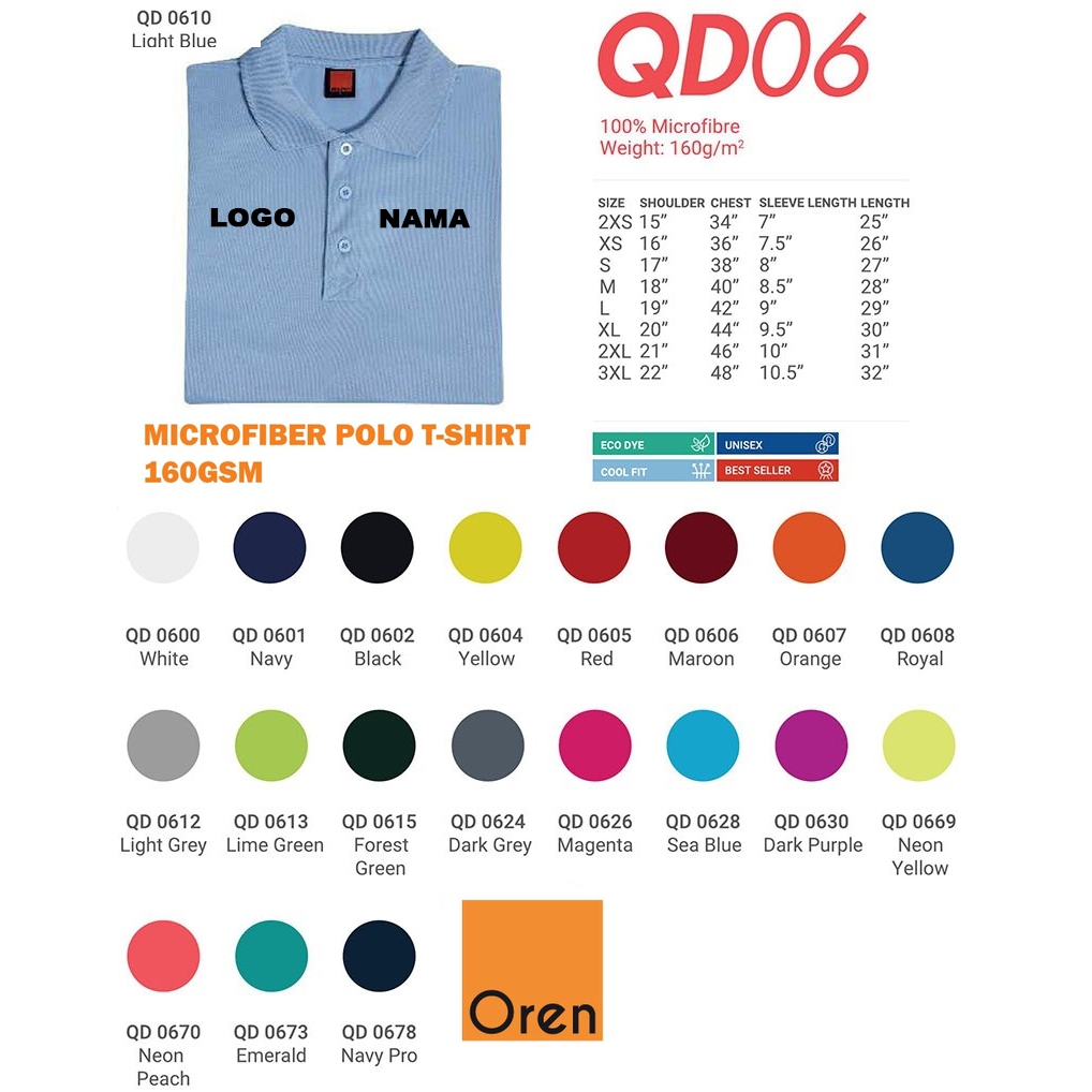OREN SPORT BERKOLAR Quick Dry Polo T-Shirt QD06 Unisex(MINT,ROYAL BLUE ...