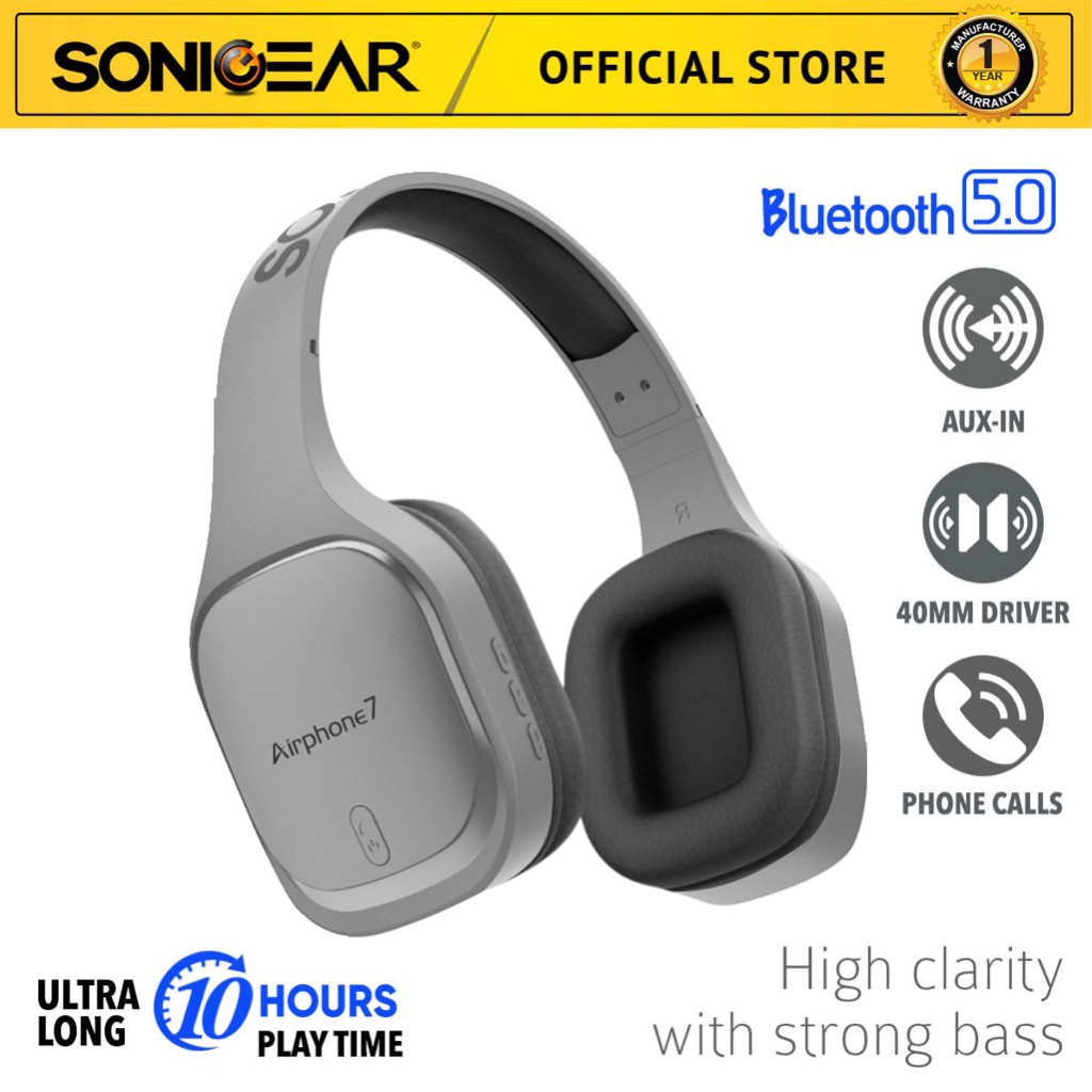 SonicGear Airphone 7 Bluetooth Headphones With Mic, 10 Hours Playtime ...