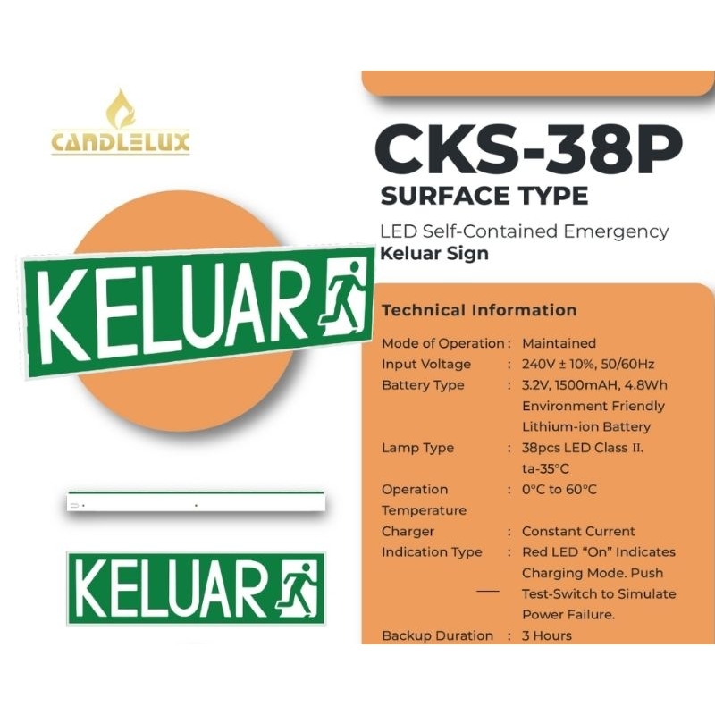 CKS-38P LED WALL MOUNTED KELUAR SIGN WITH SIRIM & BOMBA APPROVED ...