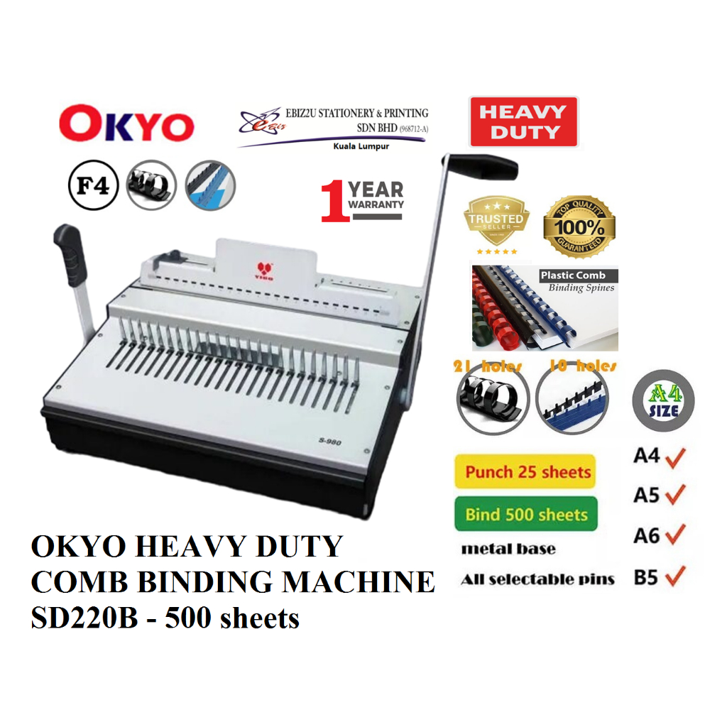 Okyo S980 Heavy Duty Comb Binding Machine Manual (binding machine ...