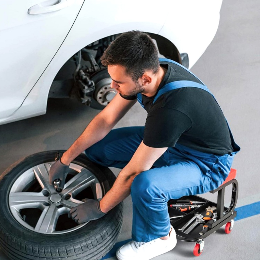 Creeper Garage Workshop Seat Padded Mechanic Stool Tool Tray Rolling ...