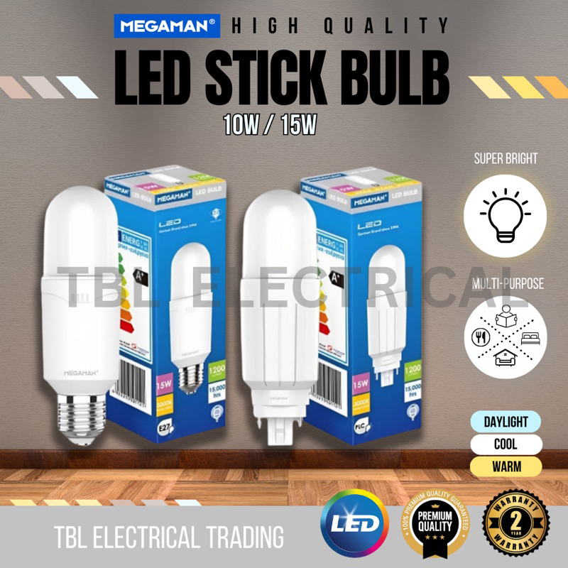 🔥READY STOCK🔥MEGAMAN LED Stick Bulb 10W 15W Stick Bulb PLC E27 Mentol ...