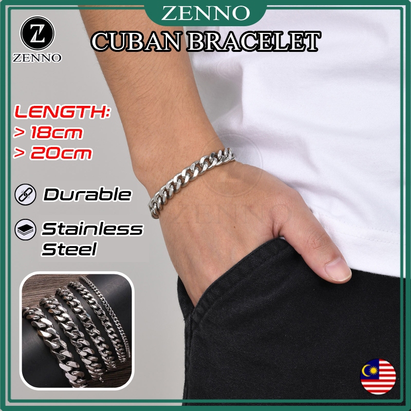 Zenno Silver Bracelet Men Stainless Steel Simple Hip Hop Bangle Gelang ...