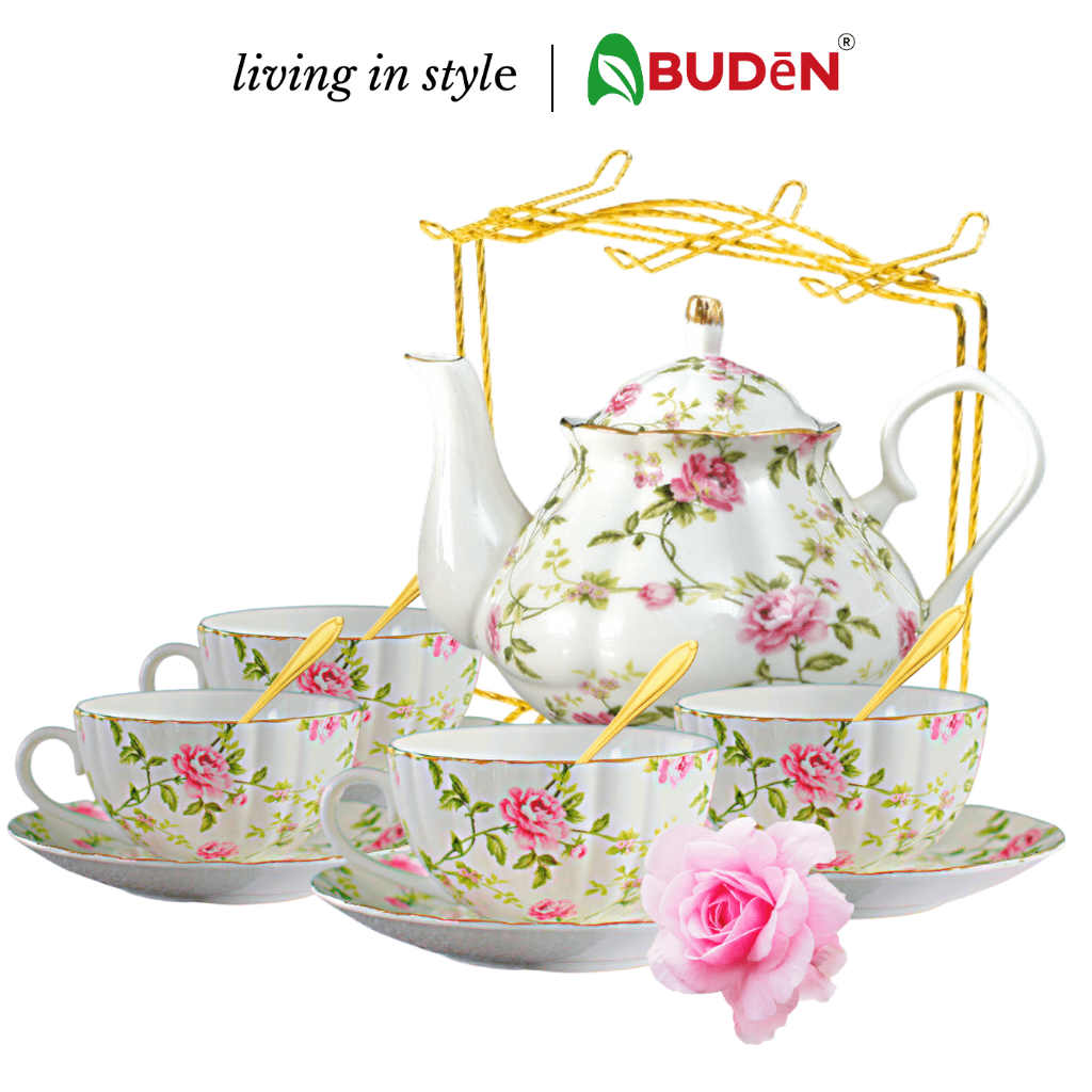 English Tea Pot Set Porcelain Pink Rose Tea Set English Style 900ml ...