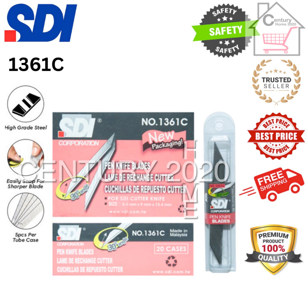 SDI 1361C Cutter Knife Refill Replacement 9MM 30 Degree Angle Utility Knife 5pcs/cases | Shopee ...