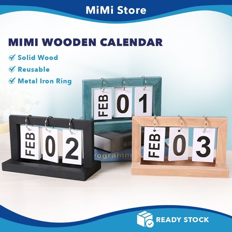 MiMi Wooden Calendar Nordic Simple Style Multicolor Flipping Wooden ...