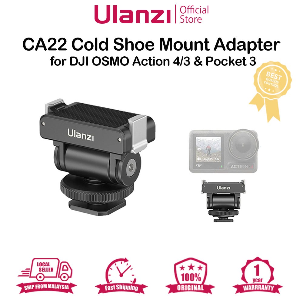 Ulanzi CA22 Cold Shoe Mount Adapter for DJI OSMO Action 4/3 & Pocket 3 ...