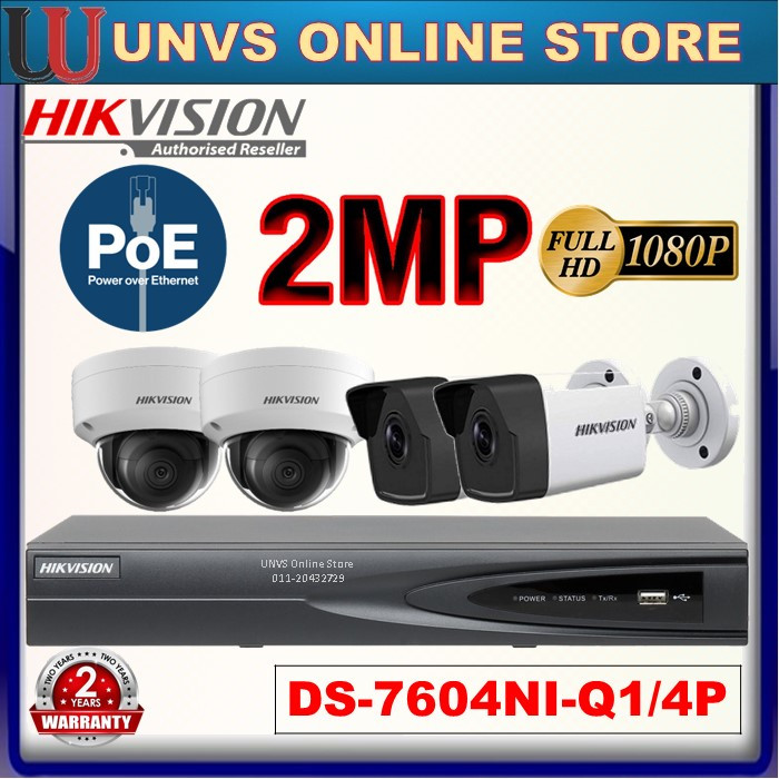 HIKVISION HIK 4-CHANNEL Full Set Package 2.0MP IP POE Network Plug And Play Cctv 4CH DS-7604NI ...