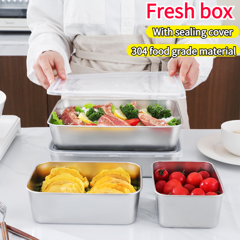 304 Stainless Steel Box With Lid Organizer Crisper Fresh-Keeping Box ...