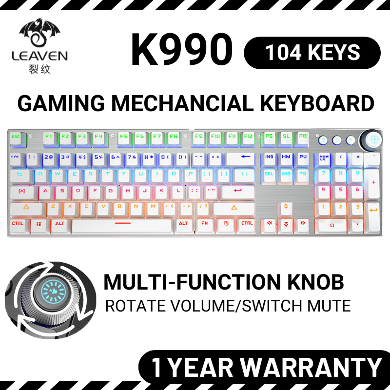 LEAVEN K990 Wired Cable Keyboard Mechanical Keybord 104 Keys Outemu Switch RGB Gaming White ...