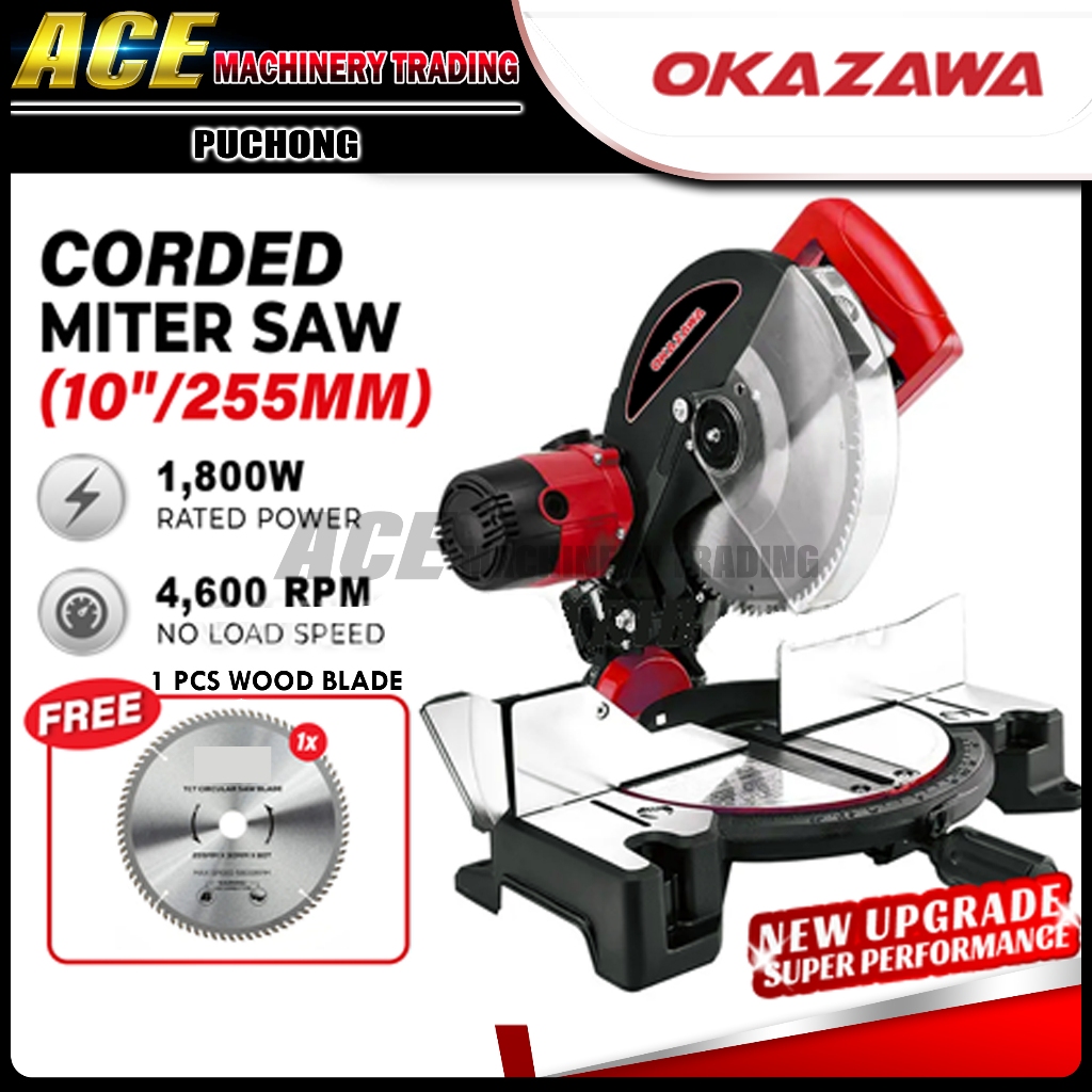 Okazawa 1800W/ 10" Miter Saw | Belt-Driven Mitre Saw Belt Drive Miter ...