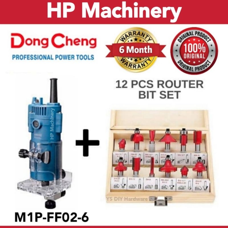 DONGCHENG 02-6 Router Trimmer Wood + 12Pcs Router Bit Set / Mesin ...