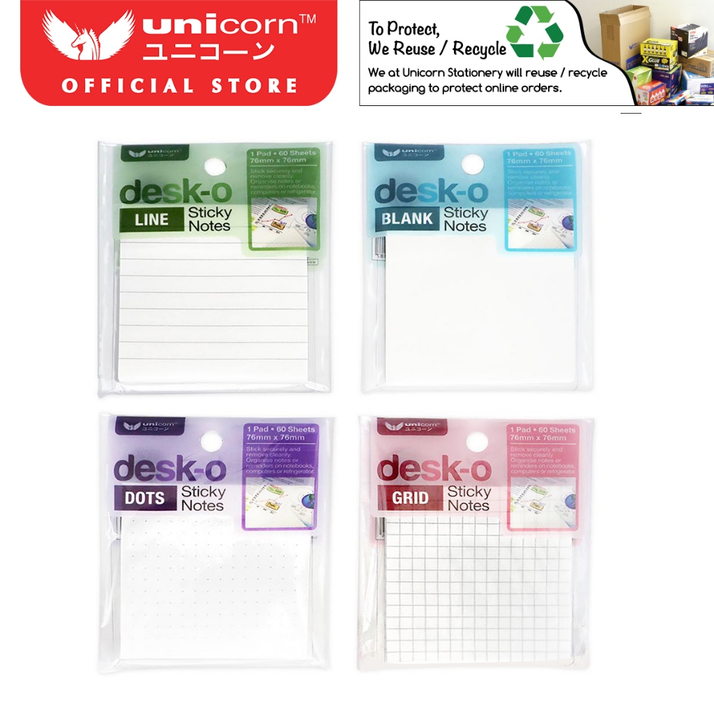 Unicorn Stationery Sticky Notes 76mmX76mm [USN-7676GX,USN-7676DX,USN ...
