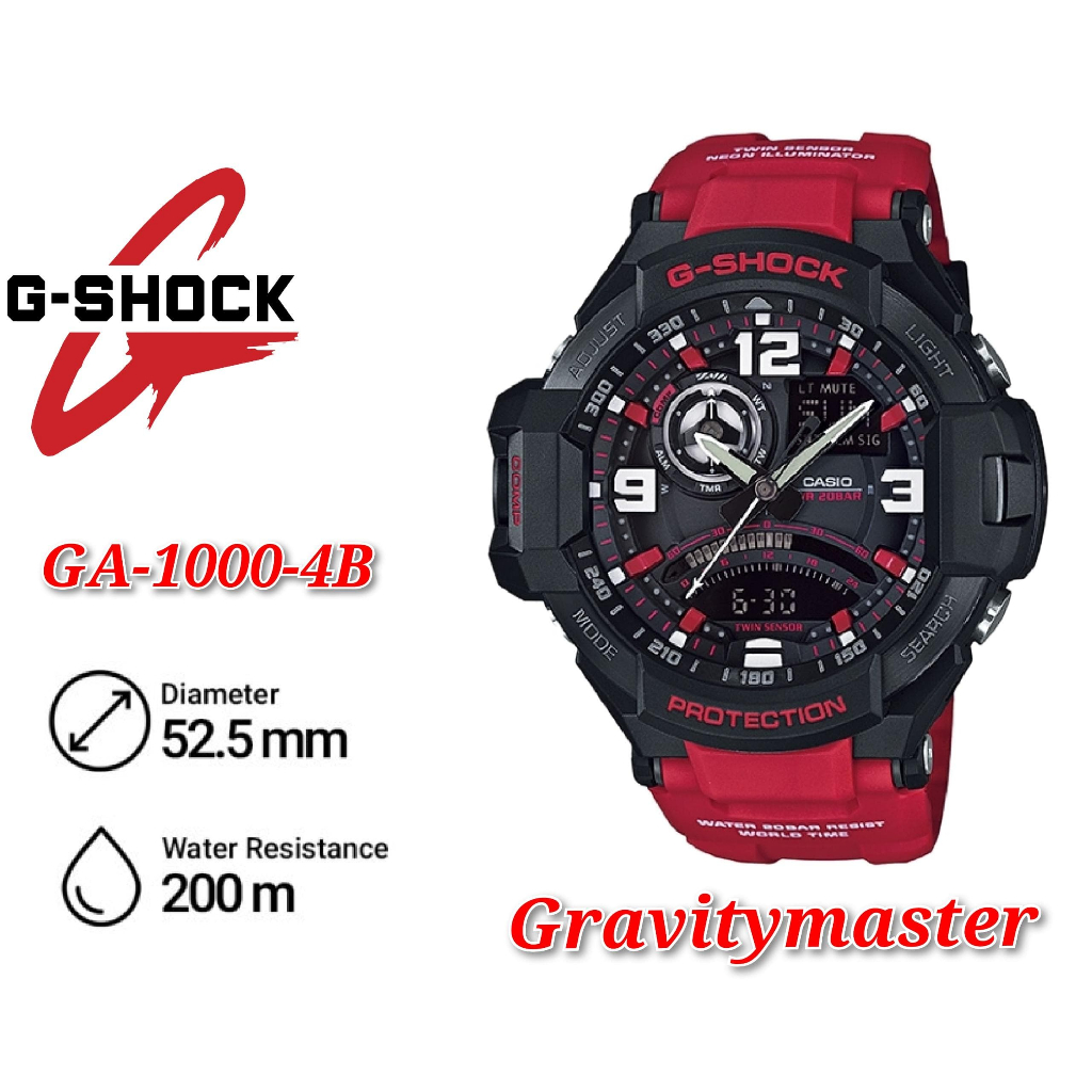 Casio G-Shock GA-1000-4B Gravitymaster Twin Sensor Compass Thermometer ...