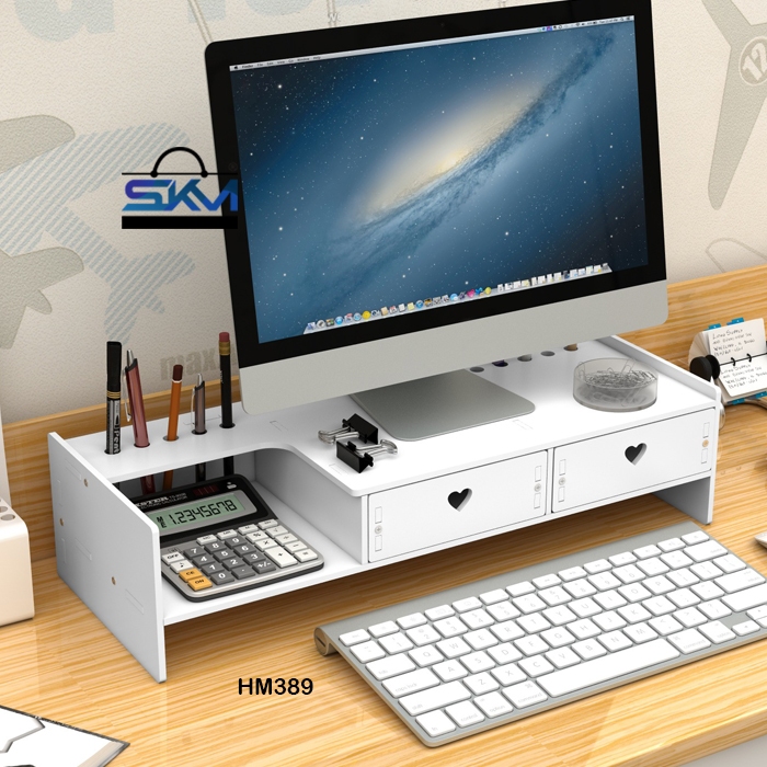SKM Desktop Monitor Computer Plastic Rack Stand With Drawer HM389 Rak ...