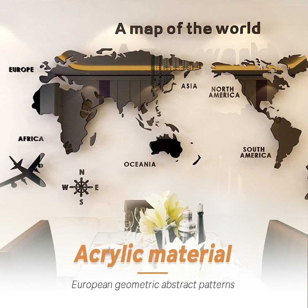 World Map Acrylic 3D Solid Crystal Bedroom Wall With Living Room ...