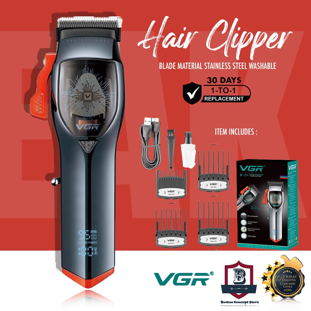 VGR V-647 9000rpm Magnetic Motor Salon Hair Cut Machine Cordless Rechargeable Professional Hair ...
