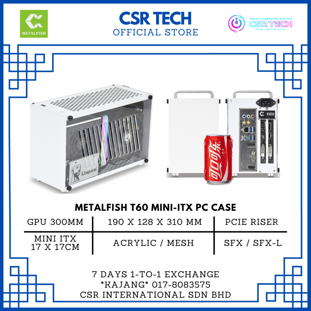 [CSR TECH] METALFISH T60 MINI ITX PC CASE SFX [ACRYLIC | MESH] W/ OR W/OUT PCIE RISER CABLE ...