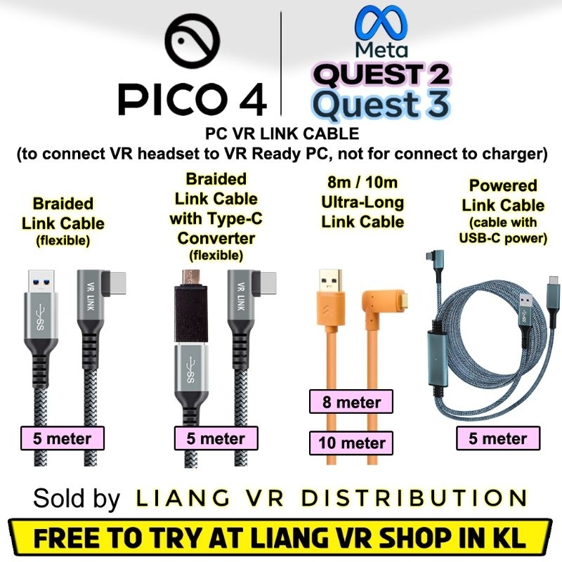Ultra Long Link Cable for Pico 4 / Meta Quest 2 / Meta Quest 3 PC VR ...