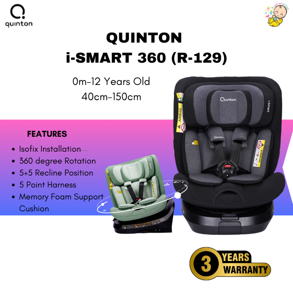 QUINTON I-SMART 360 R129 SAFETY CAR SEAT (Black) | Shopee Malaysia
