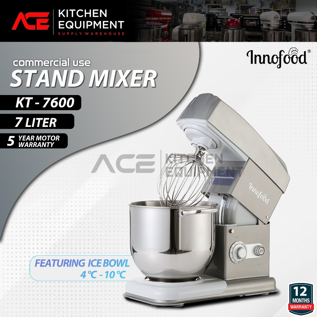 Innofood Heavy Duty Professional Silent Stand Mixer - Grey/White/Pink ...
