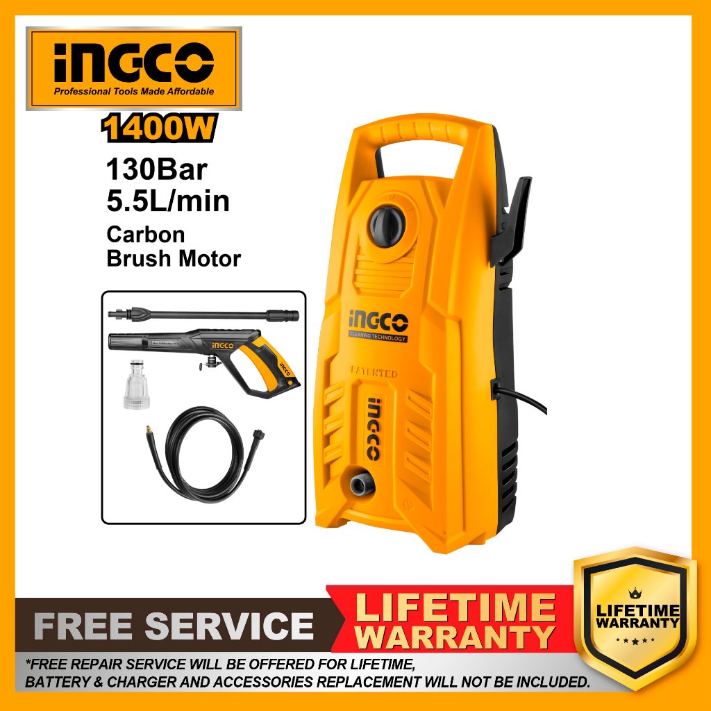 INGCO 1400W High Pressure Washer HPWR14008 with Spray Gun, Water Hose and Accessories | Shopee ...