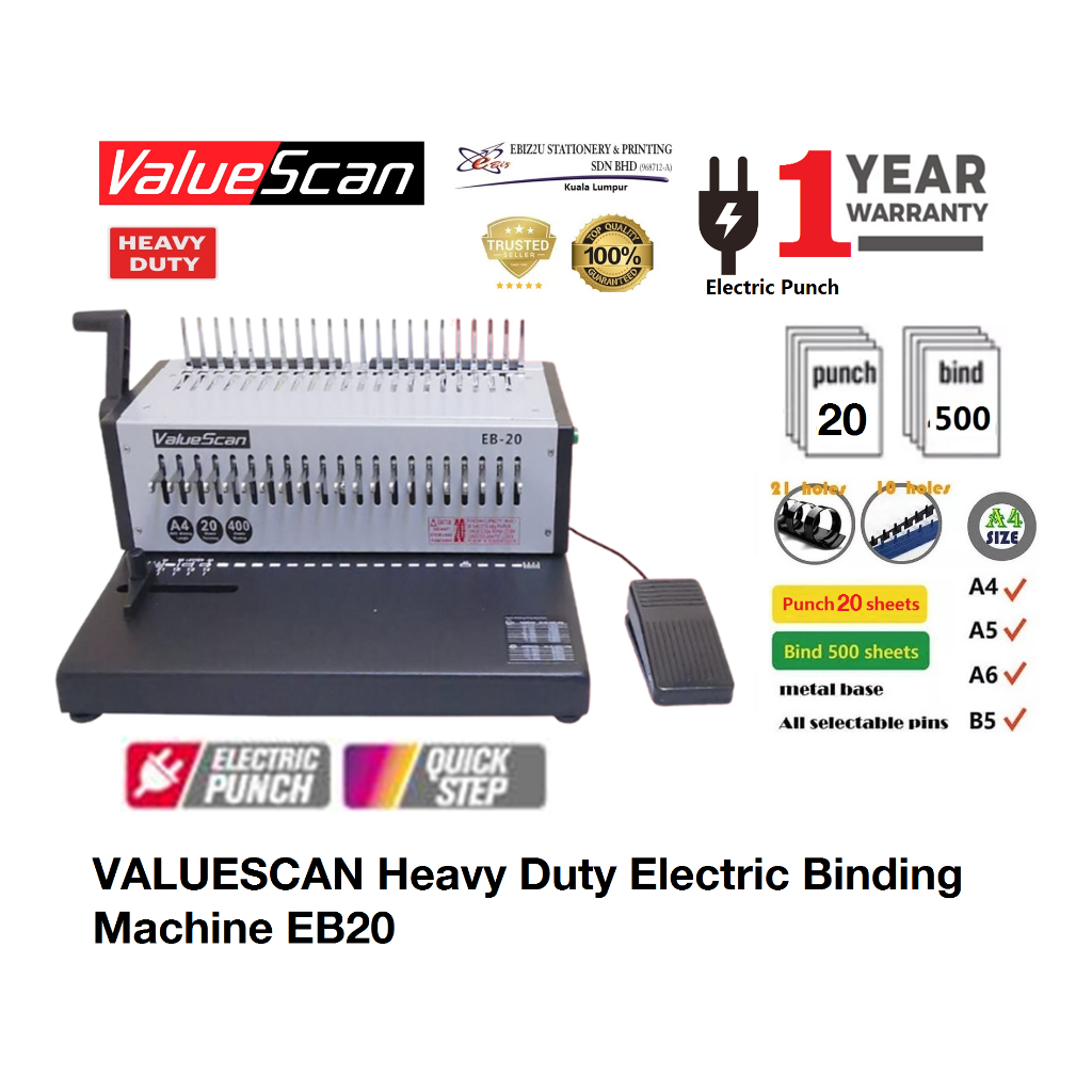 VALUESCAN Heavy Duty Electric Binding Machine EB20 (20sheets) electric binding machine, heavy ...