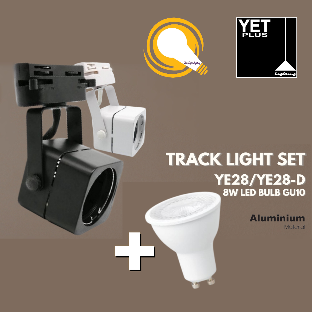 YETPlus YE28/YE28-D + 8W GU-10 Bulb Aluminium Track Light Set (Surface ...