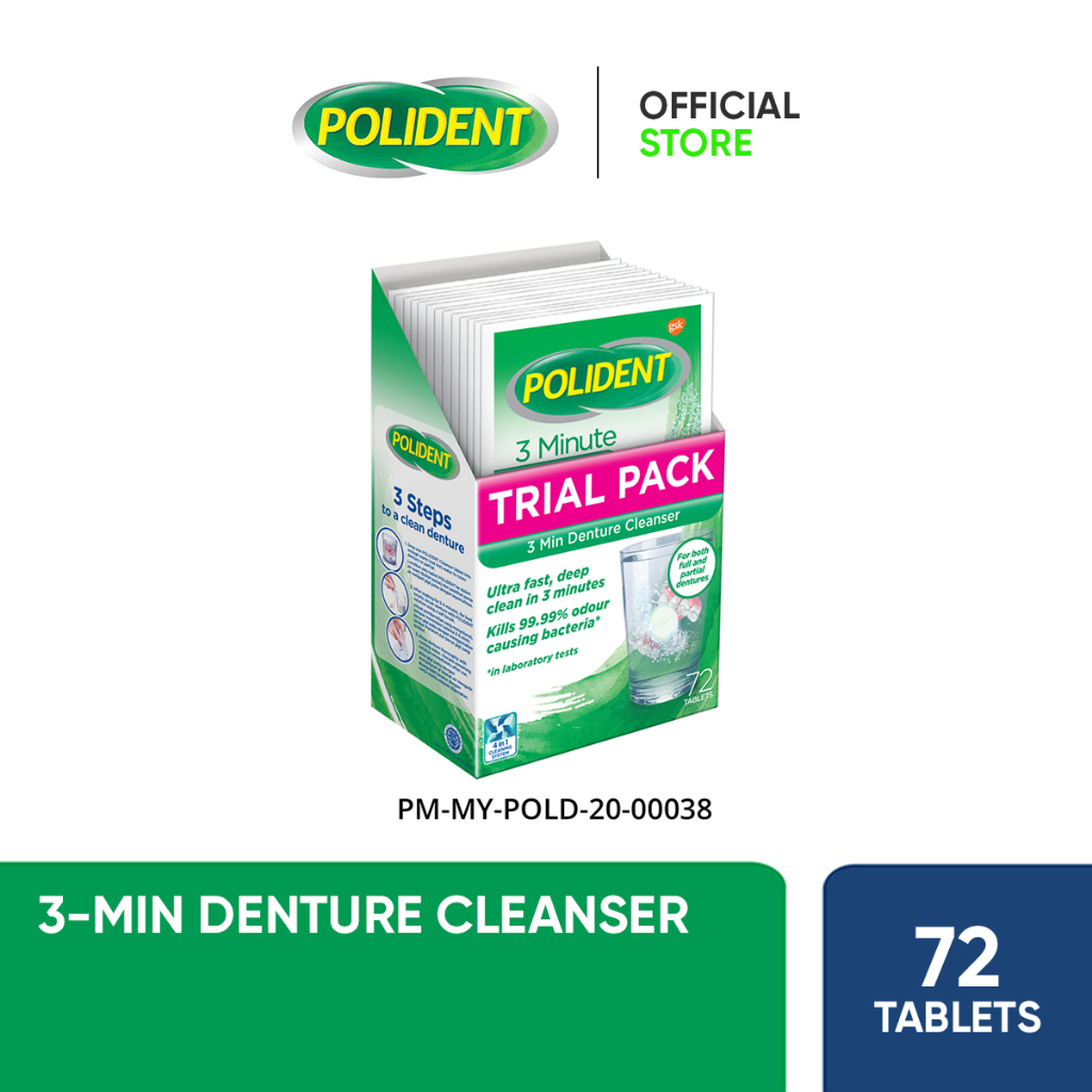 Polident Denture and Retainer Cleaning Tablets, 3 Minute Daily Cleanser ...