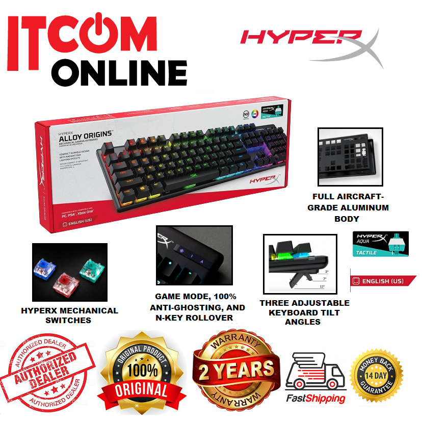HYPERX ALLOY ORIGINS MECHANICAL CHERRY MX AQUA SWITCH WIRED USB ...