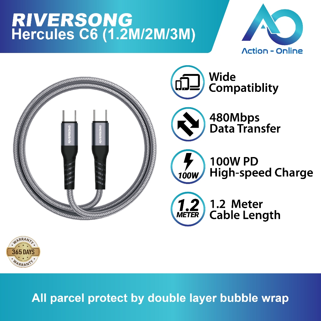 (Ready Stock) Riversong Hercules C6 - 100W Data Cable(USB-C to USB-C ...