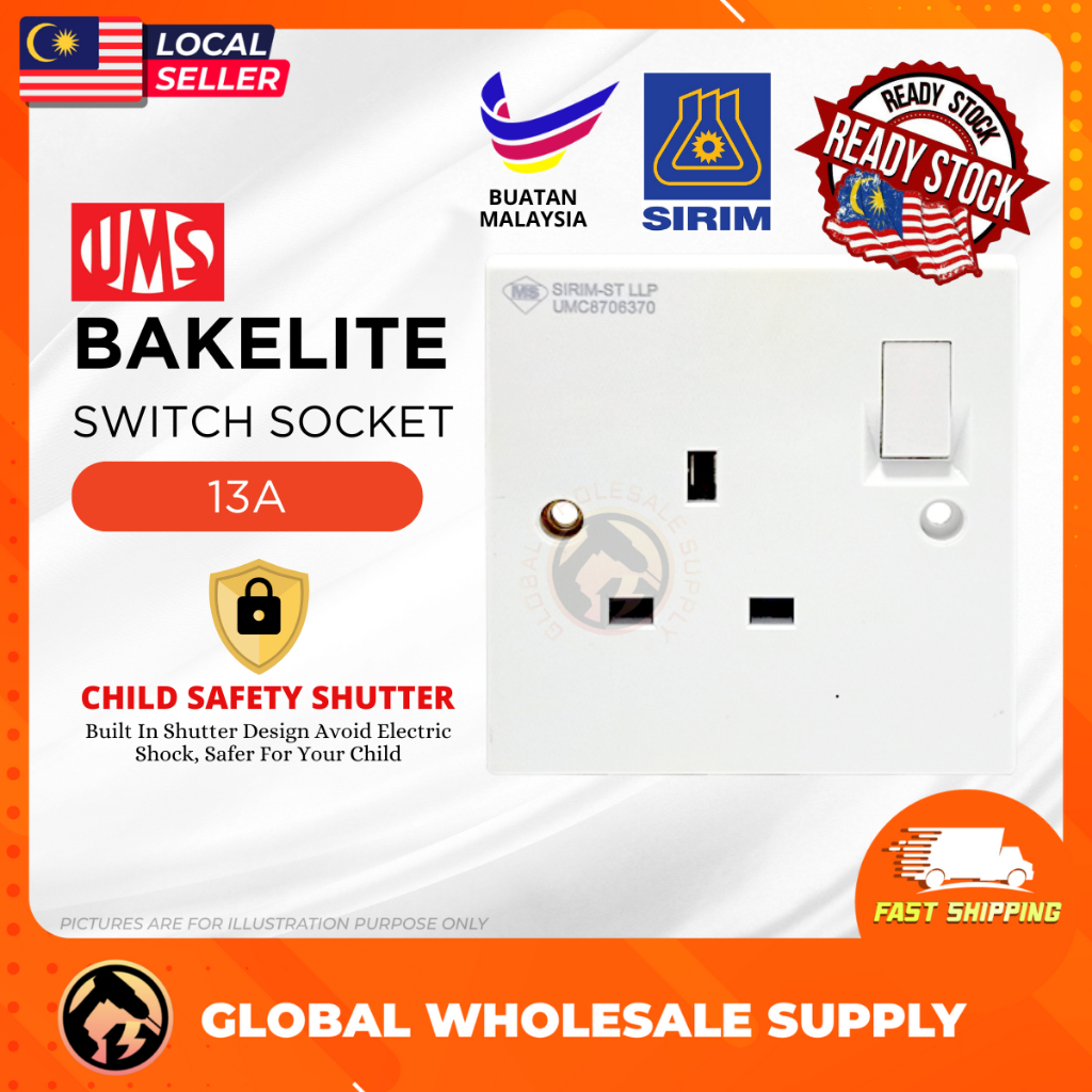 1PC UMS 1213A 13A BAKELITE SWITCH SOCKET Electrical Switches White Wall ...