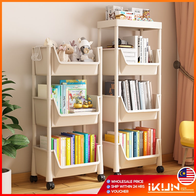 IKun Book Storage Rack With Lid Movable Book Rack Bookshelf Rak Buku ...