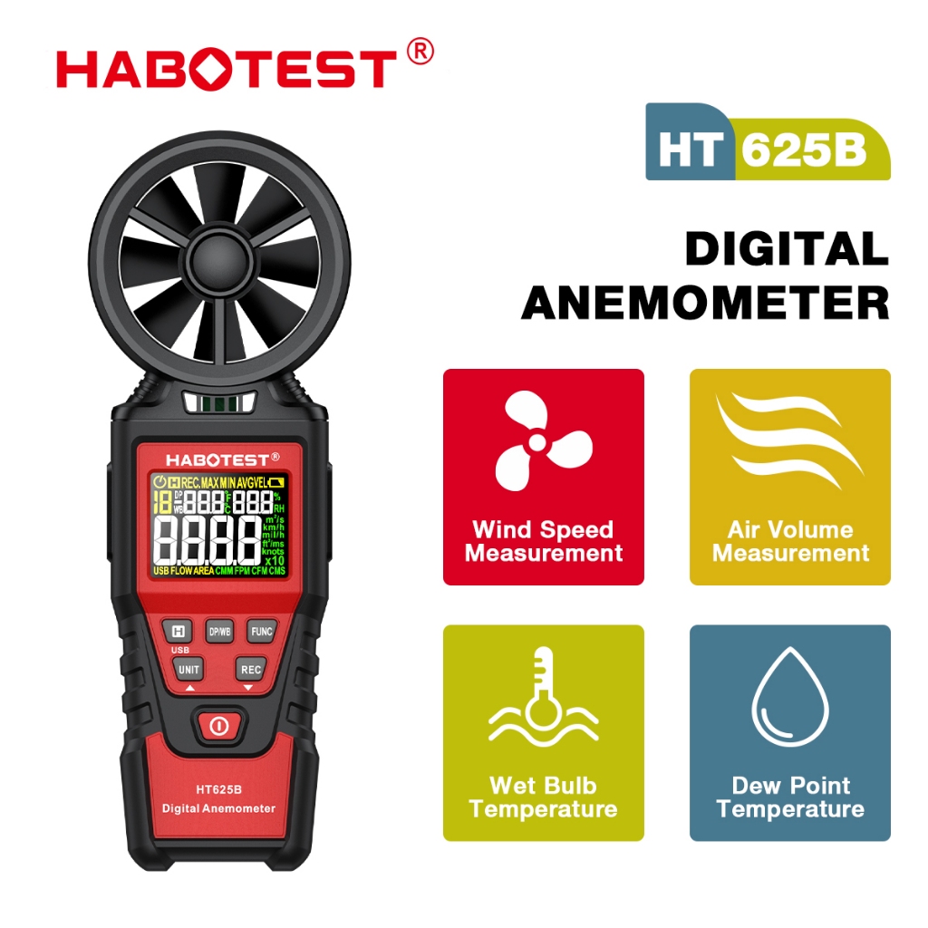HABOTEST🎊HT625 Highly Sensitive Anemometers Digital Wind Speed Meter ...