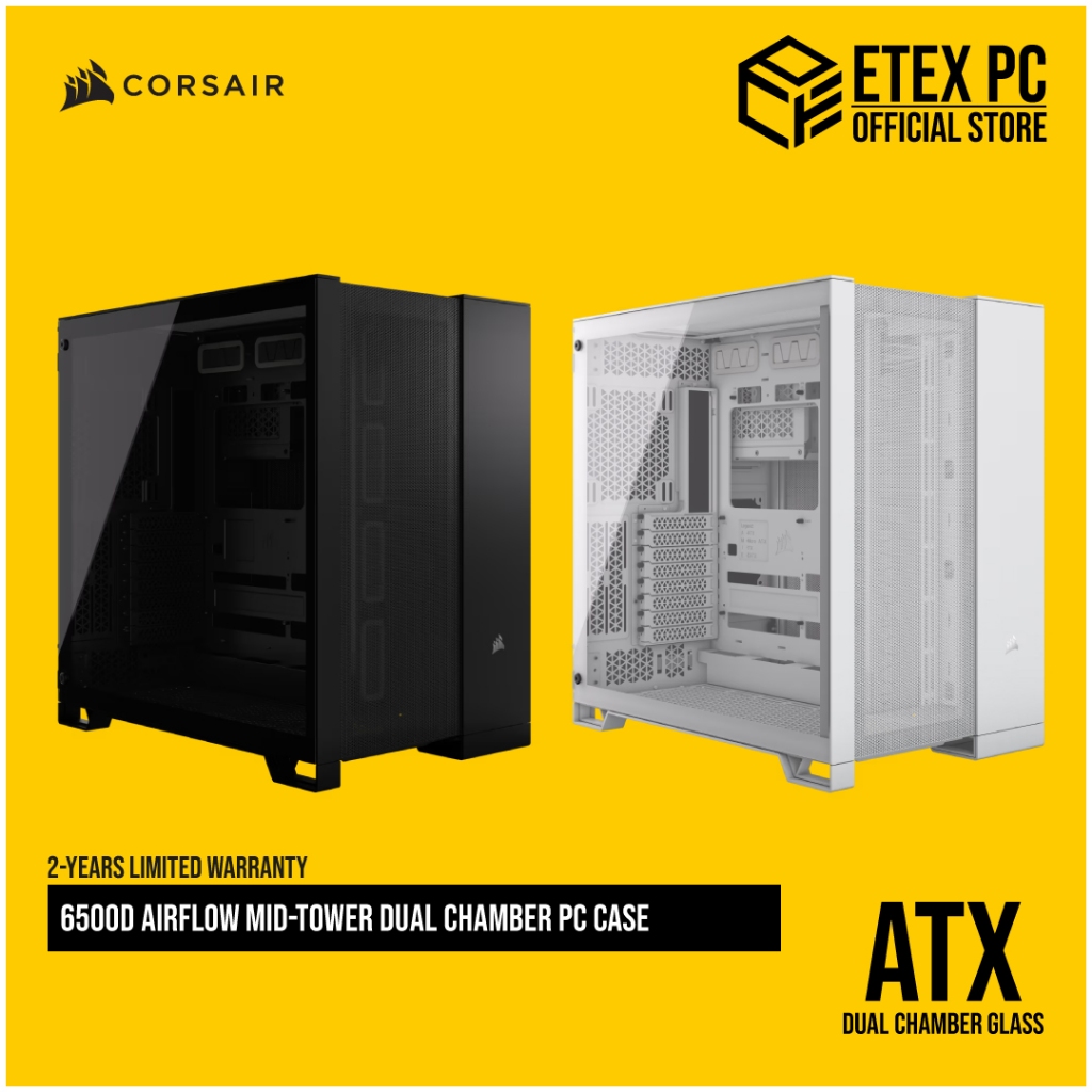 CORSAIR 6500D AIRFLOW Mid-Tower Dual Chamber PC Case - Black / White ...