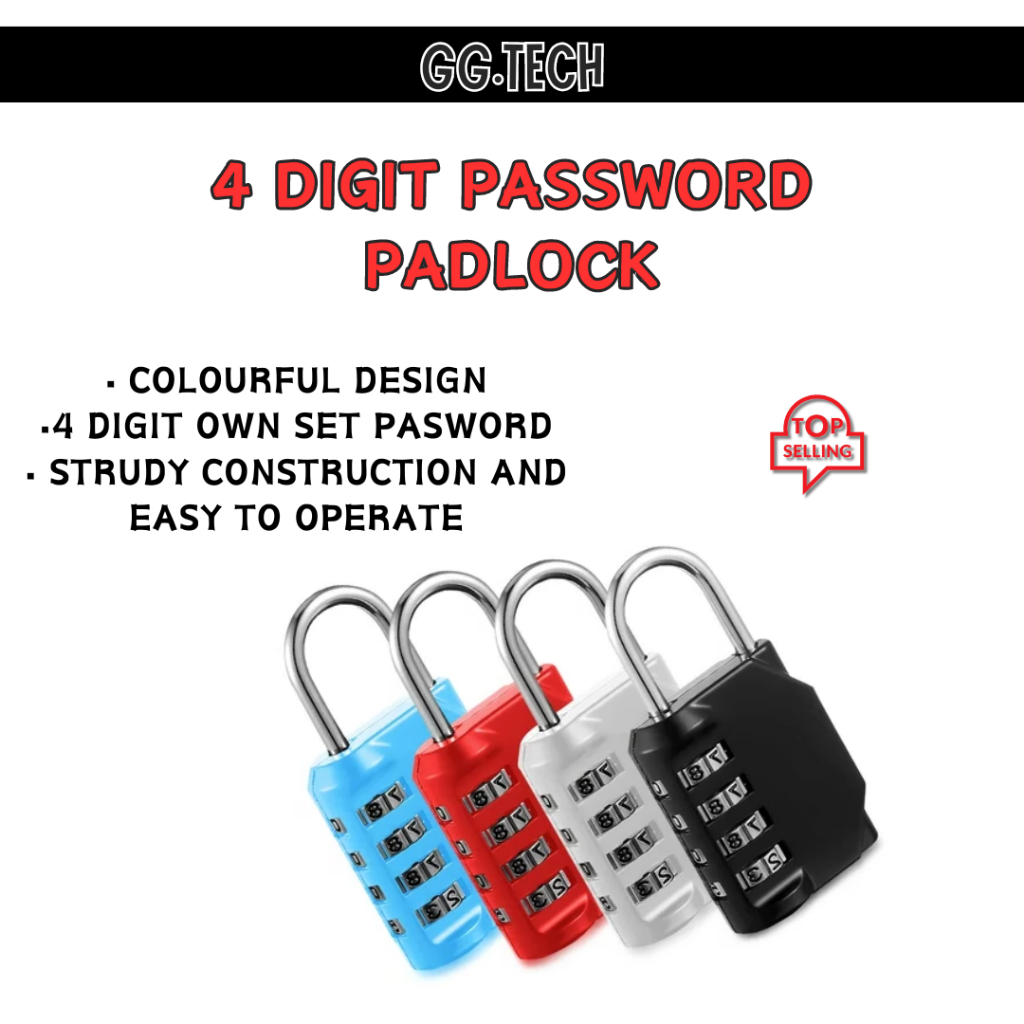 4 Digit Zinc Alloy Password Small Portable Lock Travel Padlock Password ...