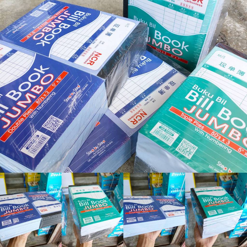 (10 Books) SBS Bill Book Jumbo NCR 2Ply 80 Sheets / 3Ply 50 Sheets 5"x8 ...