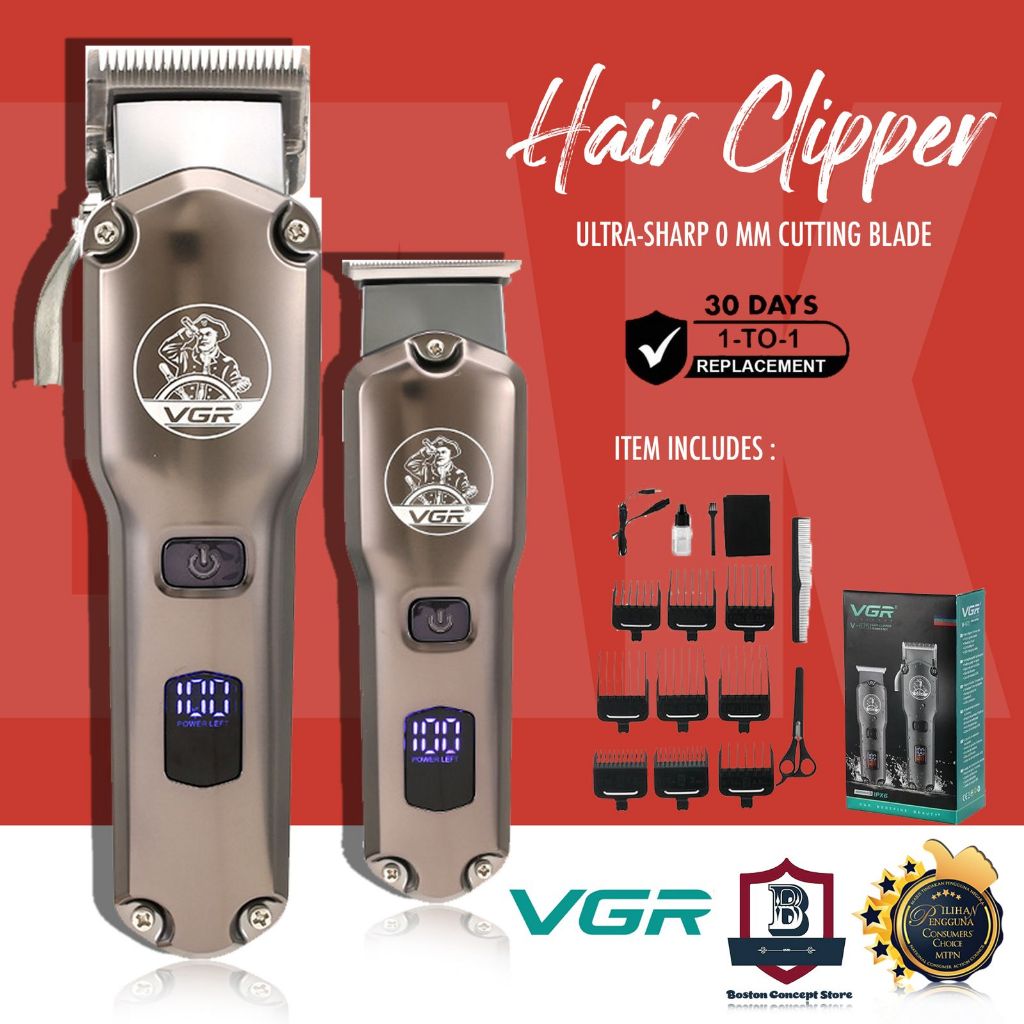 VGR V-675 High-power Hair Salon TWO(2)-piece Machine Hair Clipper LCD Digital Display Hair ...