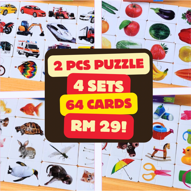 64 Pcs of 4 SETS of Real Image 2 Pcs Puzzle Flash Card / Kad Imbas ...