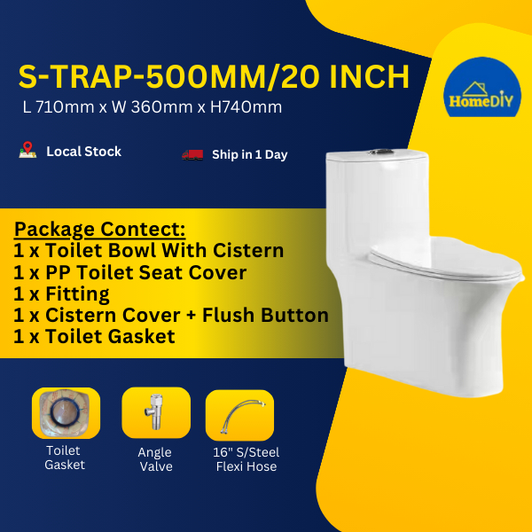 Bathroom One Piece 20 inch 500mm S Trap Rimless Siphonic Toilet Bowl ...